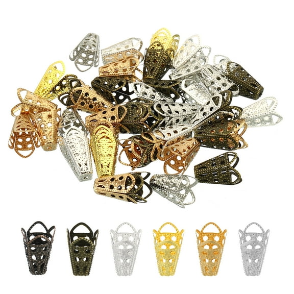 Uxcell Flower Bead Caps, 100Pcs 14x5mm Hollow Metal Spacer Bead End ...