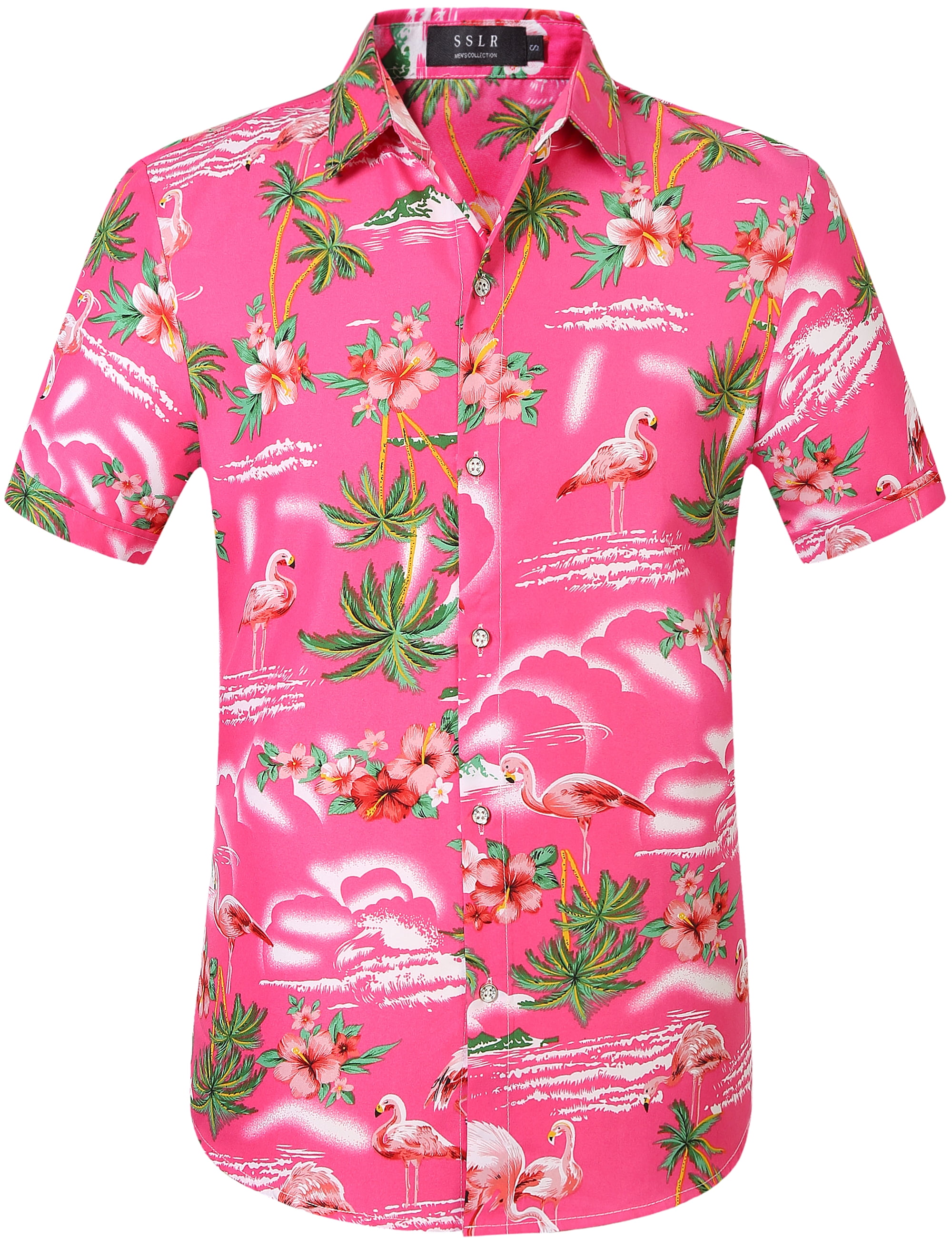Sslr Hawaiian Shirt For Men Flamingo Short Sleeve Casual Button Down