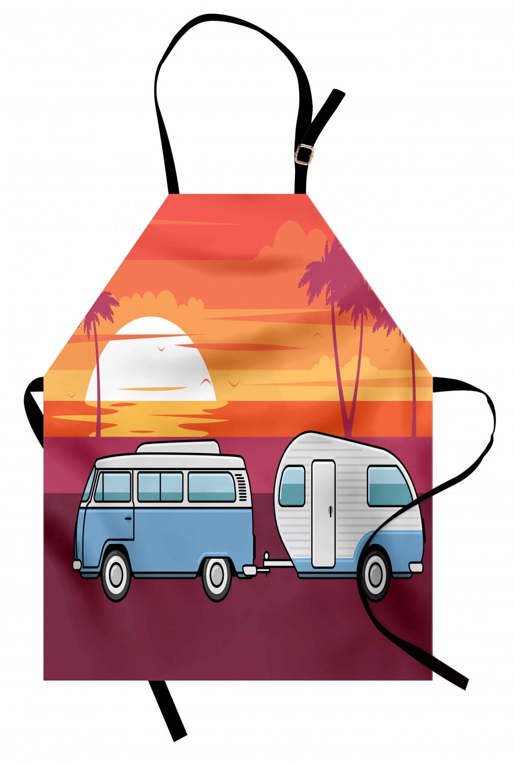 RV Apron, Retro Van with Camper Trailer on a Background with Tropical ...