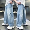 Boys Baggy Jeans Cartoon Embroidery Wide Leg Denim Pants for Big Kids ...