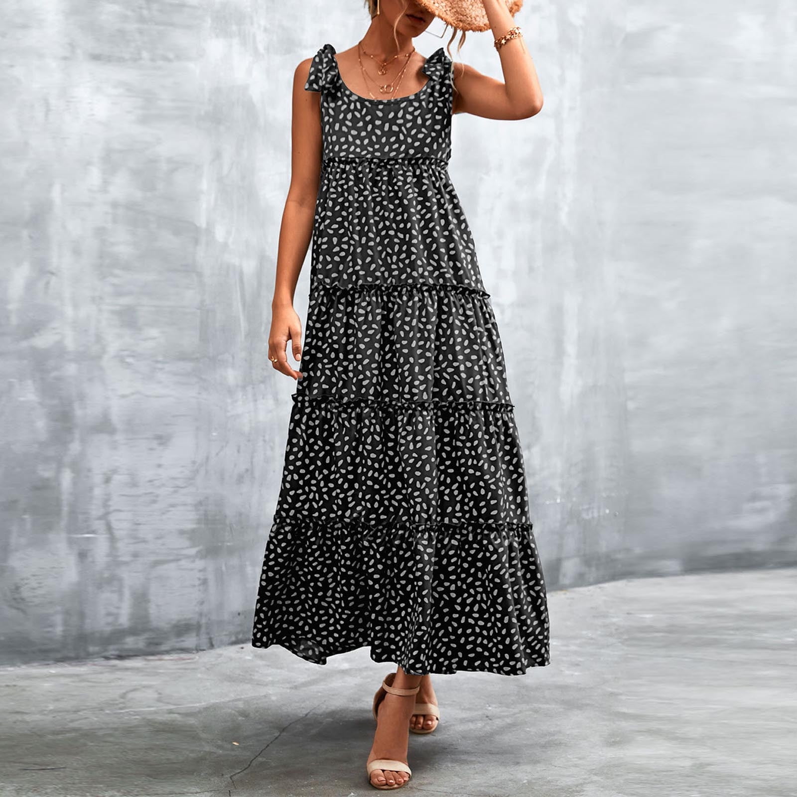 VKEKIEO Women's Summer Maxi Dresses Sleeveless - Boat Neck Strap ...