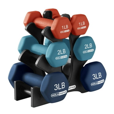 HolaHatha Hex Light Weight Dumbbell Set, 2-10 Pound Neoprene Weights ...