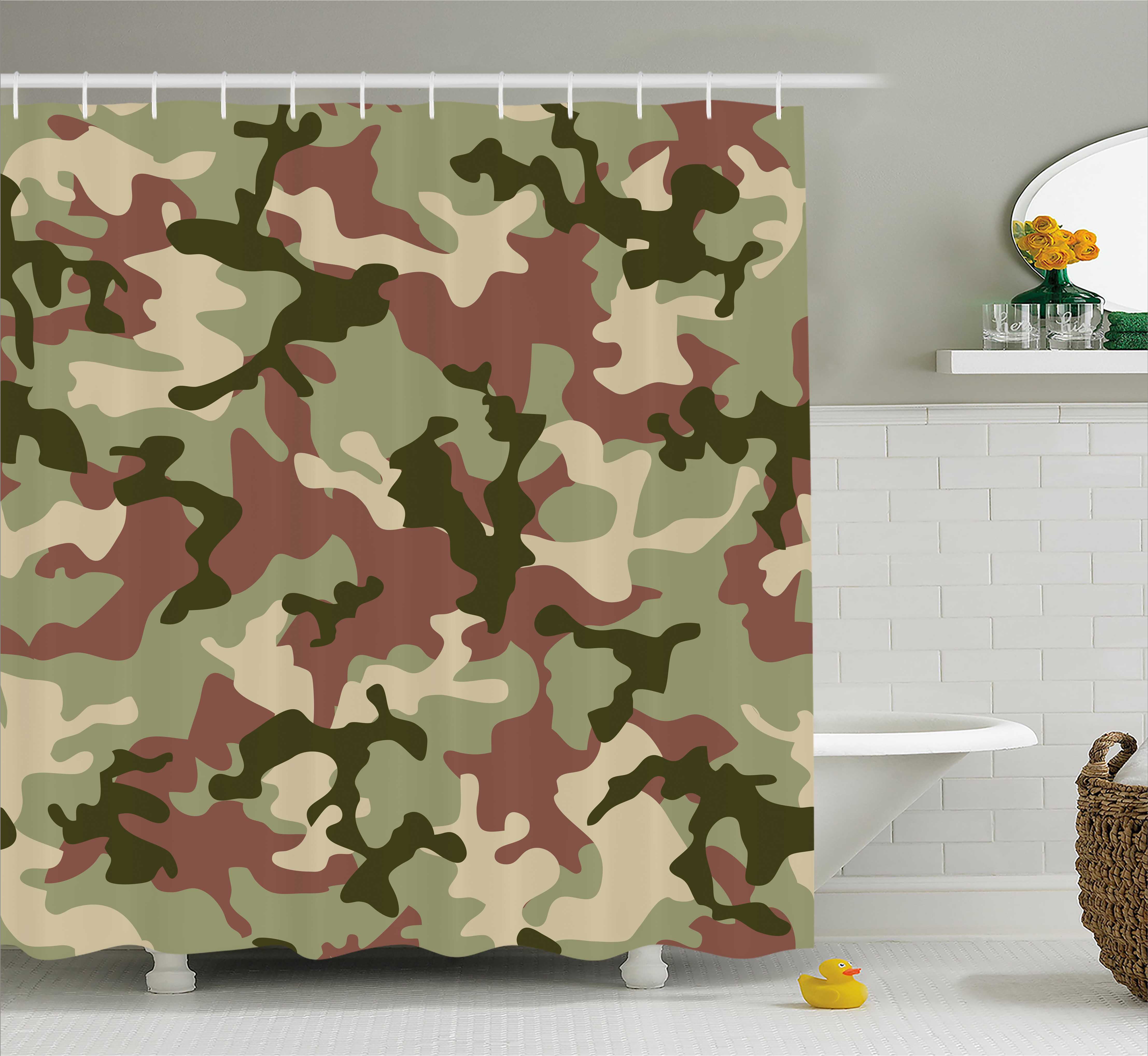 Camo Shower Curtain Illustrated Green Camouflage In Forest Colors