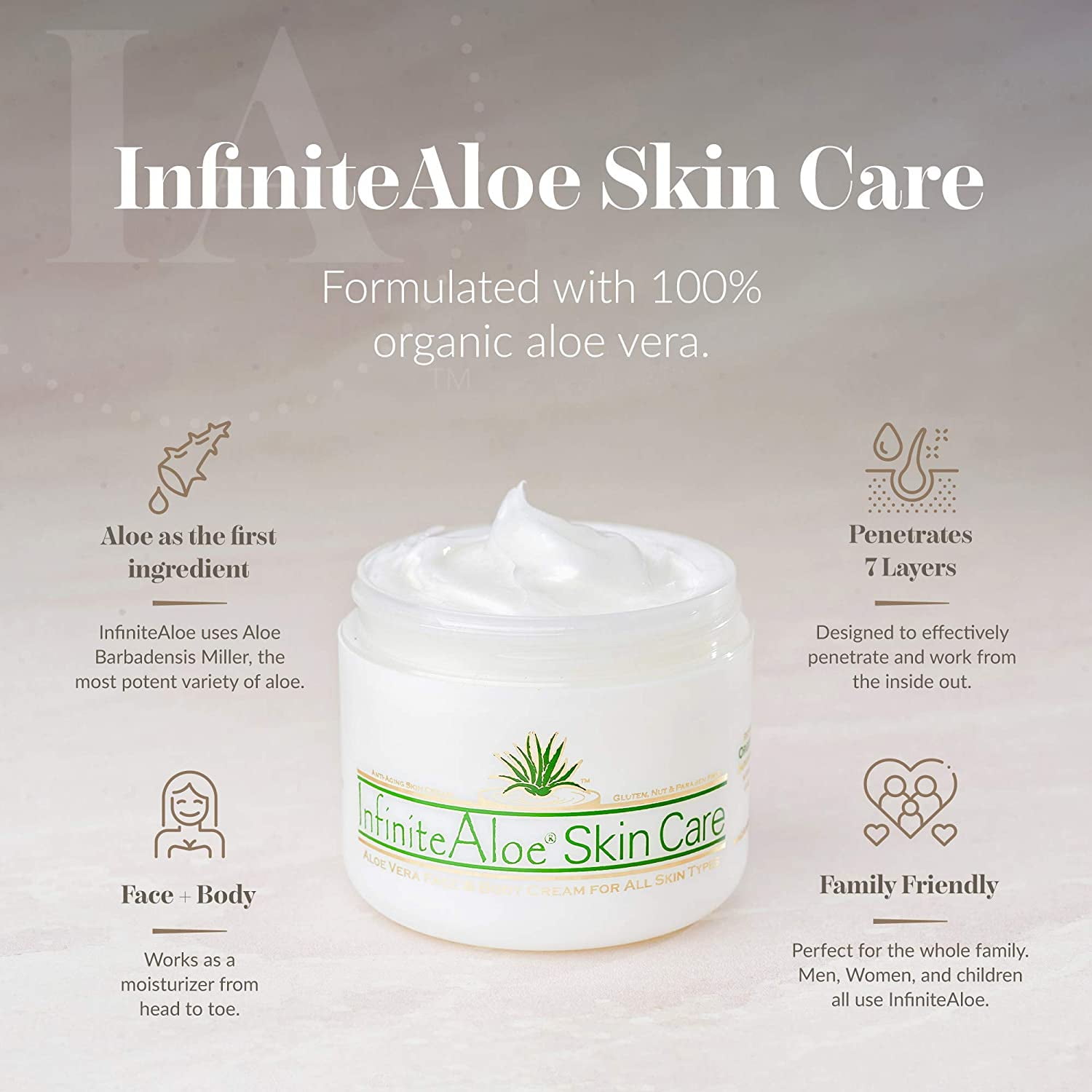 Buy InfiniteAloe-Skin Care-Aloe Vera Face Body Healing Cream 4oz ...