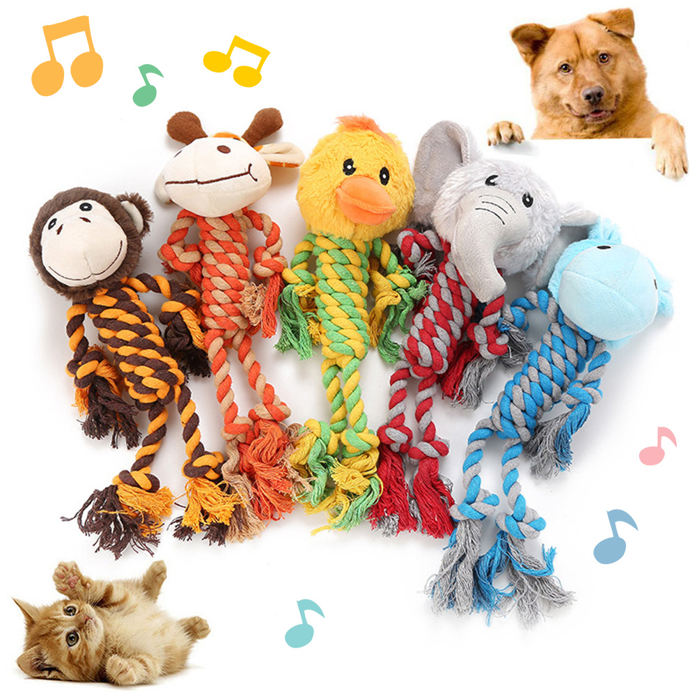 SPRING PARK Dog Toy Pet Puppy Chewing Cotton Rope Plush Sound Cartoon ...
