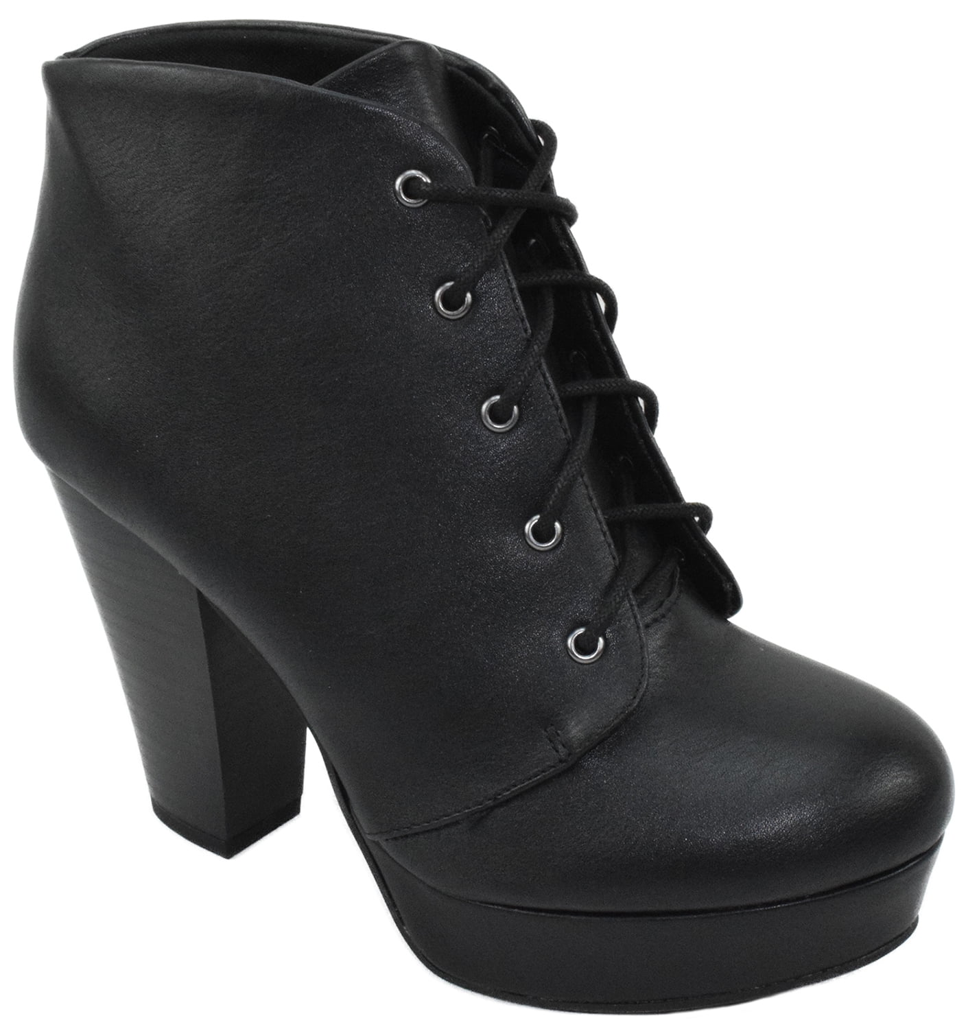 Soda Women Chunky Thick High Heels Ankle Boots Platform Lace Up Booties ...