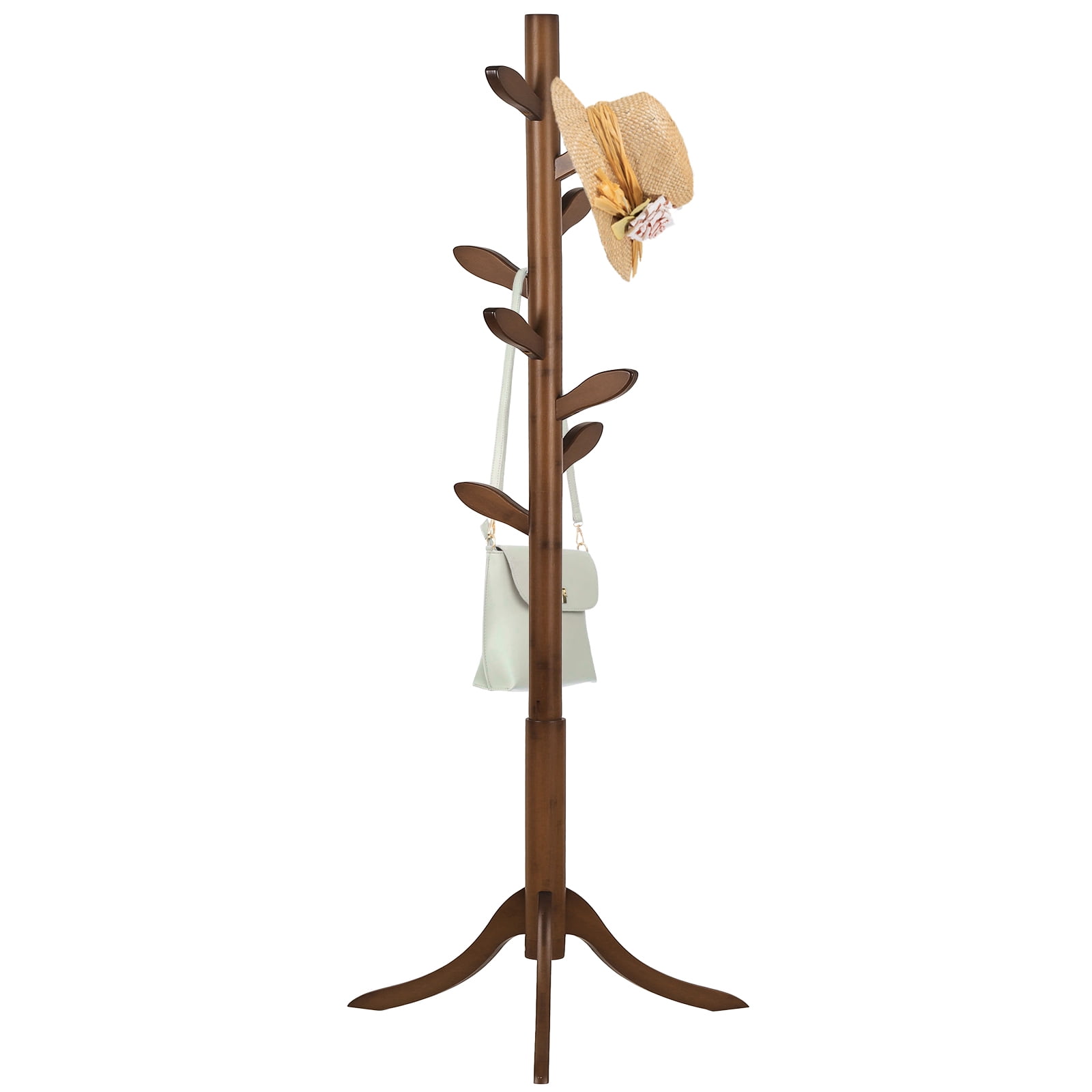 Bamboo Coat Rack Freestanding Hall Tree Stand with 8 Leaf Hooks, 3-Size ...