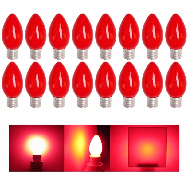 16 Red Color Candle Light Bulbs 4 Watt Lighting Candelabra Nightlight ...