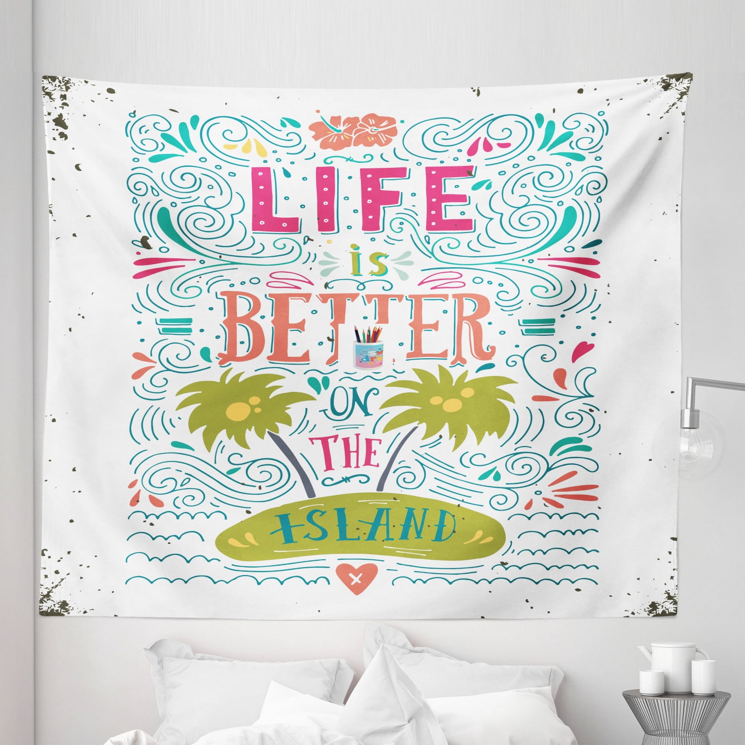 Saying Tapestry, Life is Better on the Island Phrase Hand Drawn ...