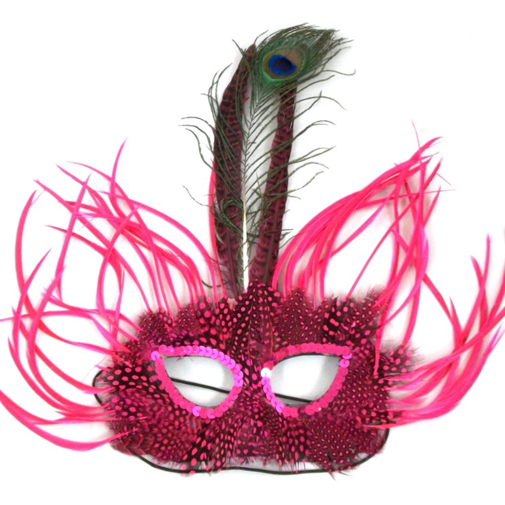 Hot Pink Wild Feather Masquerade Mardi Gras Mask - Walmart.com ...