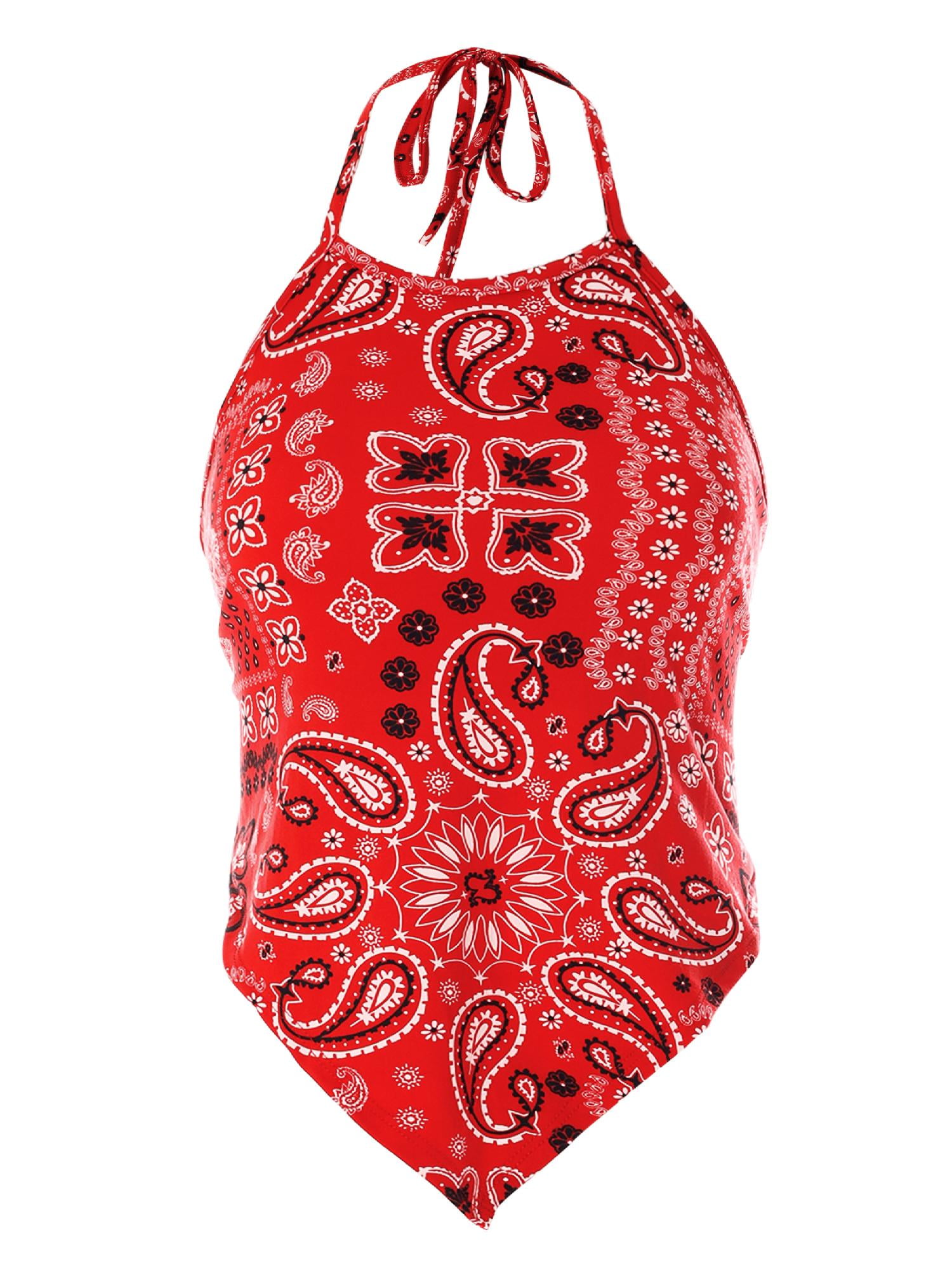 Made By Olivia Womens Sexy Paisley Print Tie Dye Halter Hanky Bandana