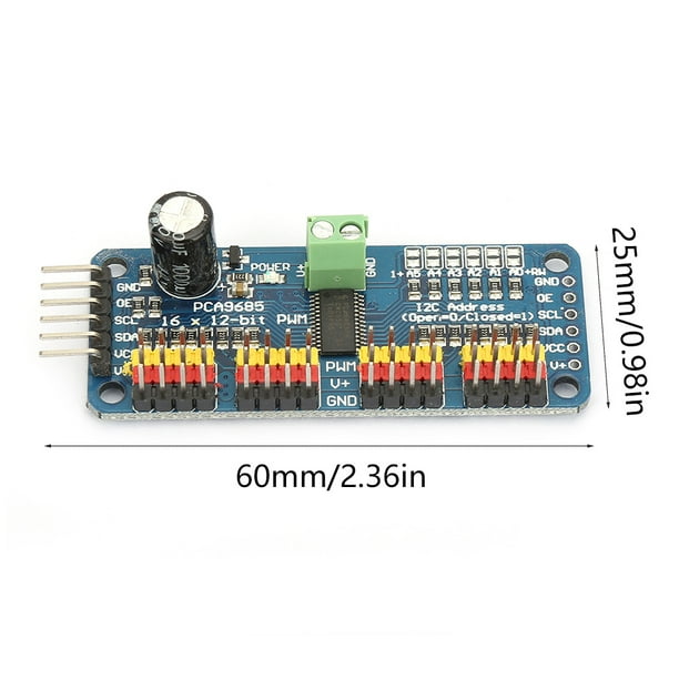 Módulo I2C de controlador de motor servo con protección PWM de 12 bits y 16 canales PCA9685 de ...