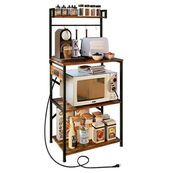 Bakers Rack with Drawer, Microwave Stand with Power Outlet, Coffee Bar ...