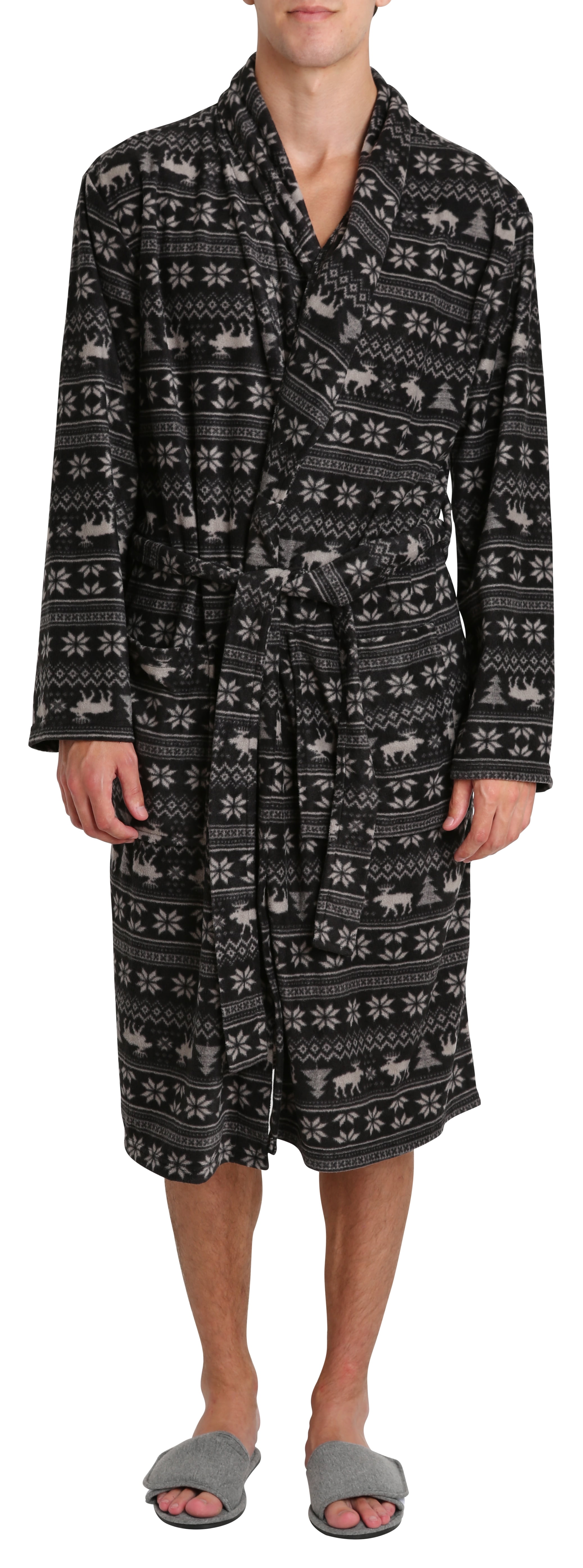 Mens Pajamas Jammies 3 Piece Robe Adjustable Slipper House Shoe Set ...