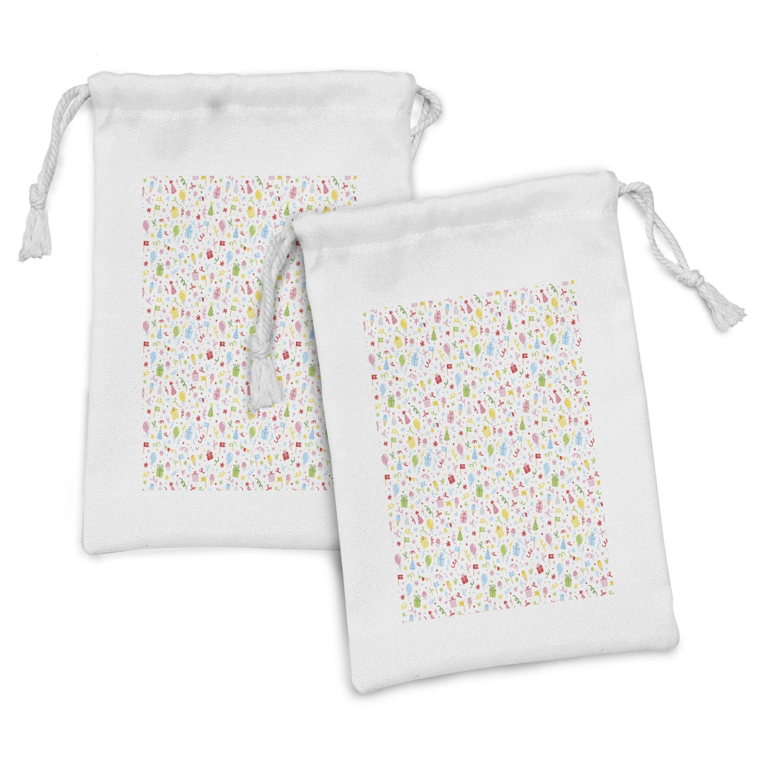 Party Fabric Pouch Set of 2, Celebration Time Balloons Gift Boxes ...