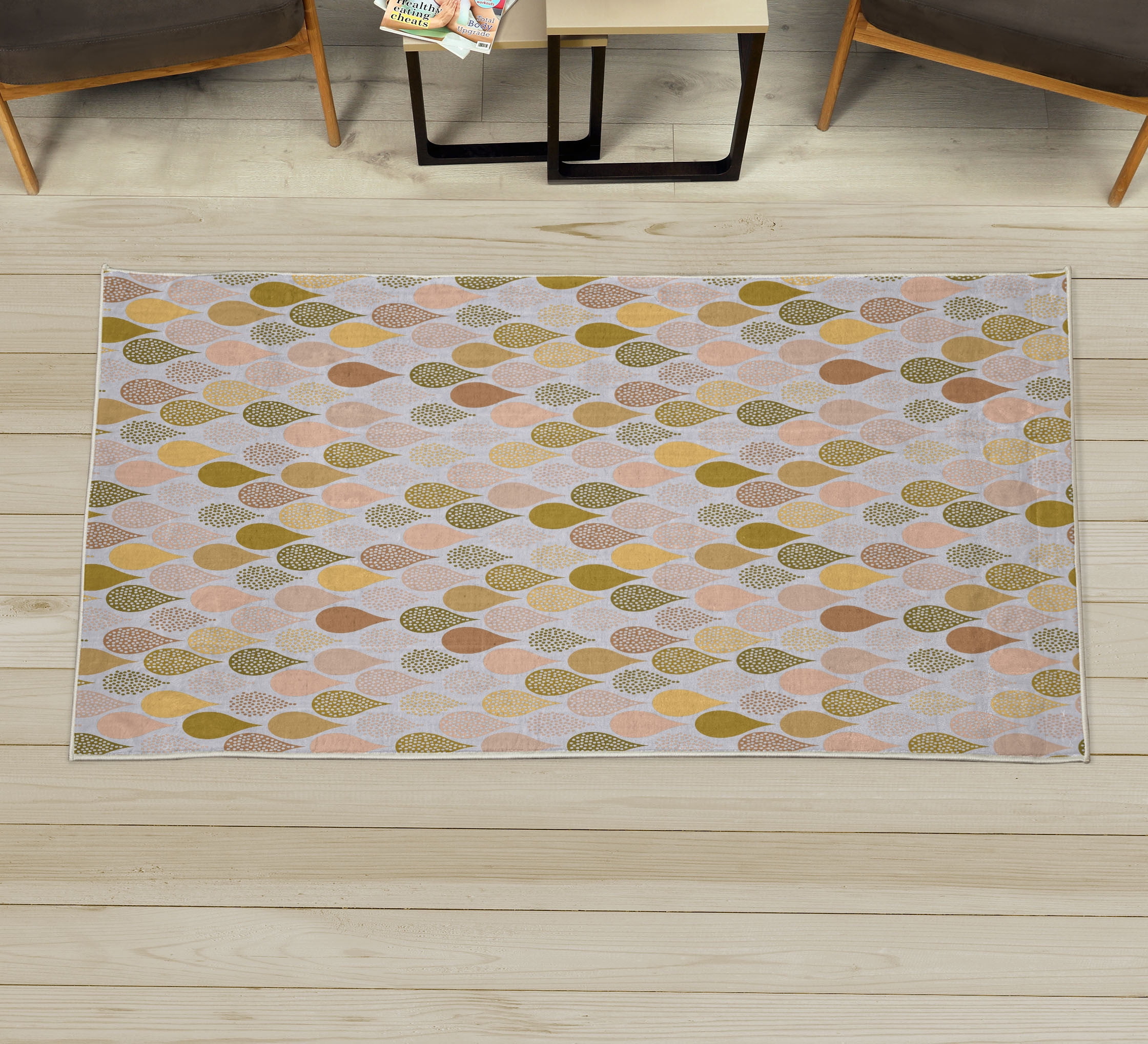 Geometric Decorative Rug, Raindrops Doodle Style Creative Leaf Shaped ...