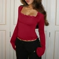 BUIGTTKLOP Going out Tops for Womens Lace Trim Square Neck T Shirt Long ...