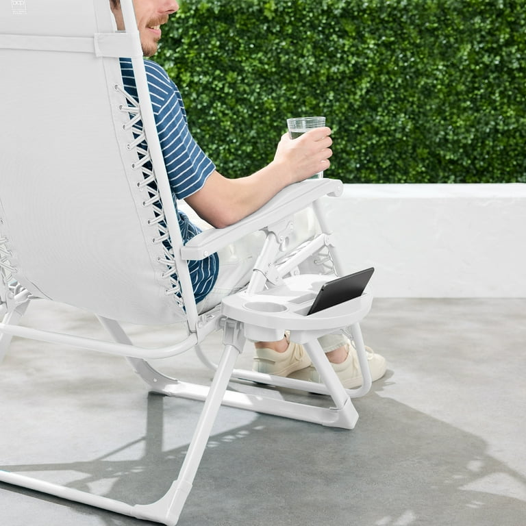 Best Choice Products Monochromatic Zero Gravity Chair Folding Patio Recliner w Side Tray Headrest Snow
