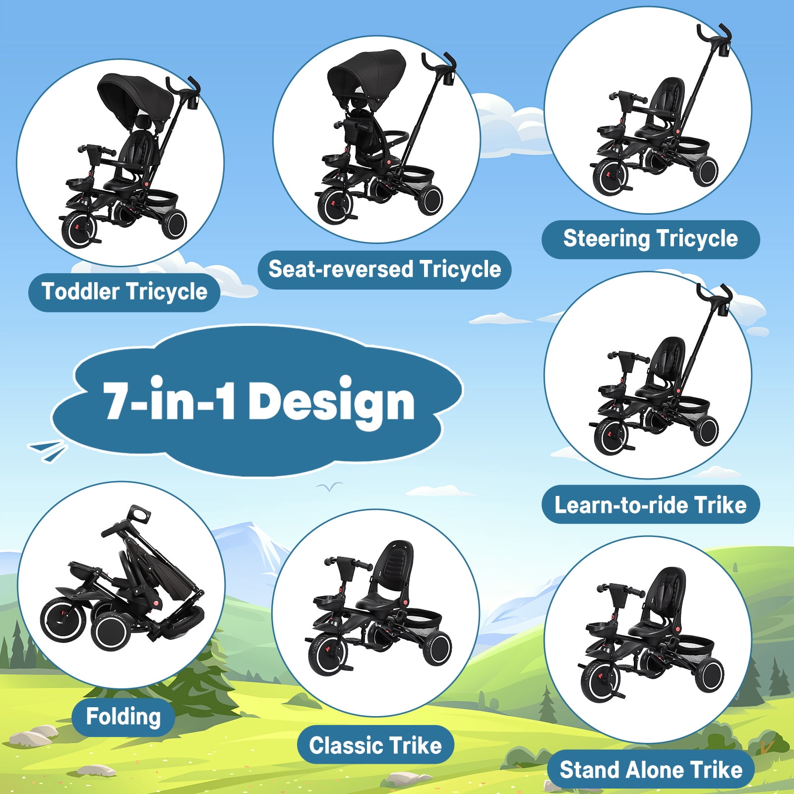 Click here for 7-In-1 Folding Toddler Tricycle With Adjustable Pu... prices