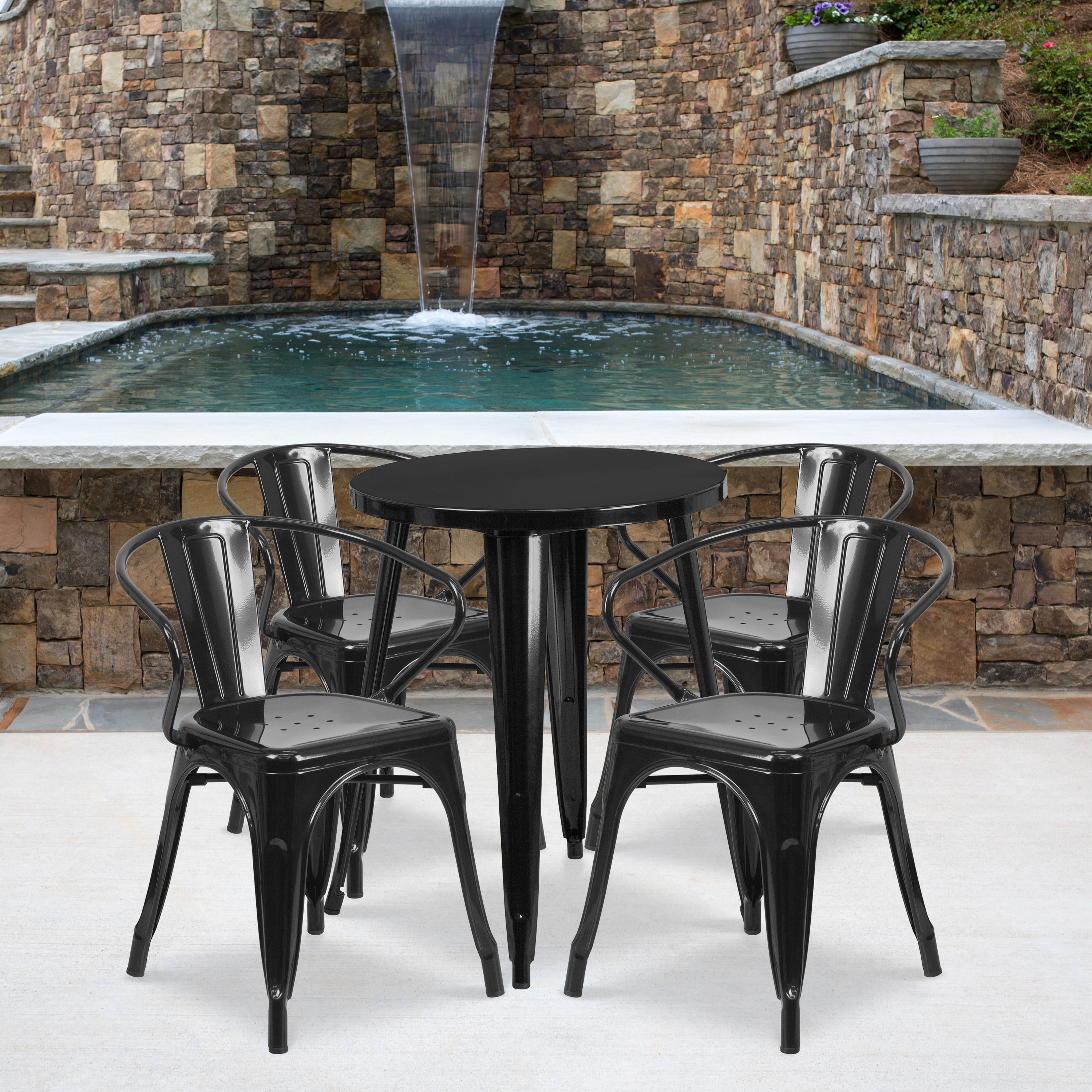 BizChair Commercial Grade 24" Round Black Metal Indoor-Outdoor Table ...