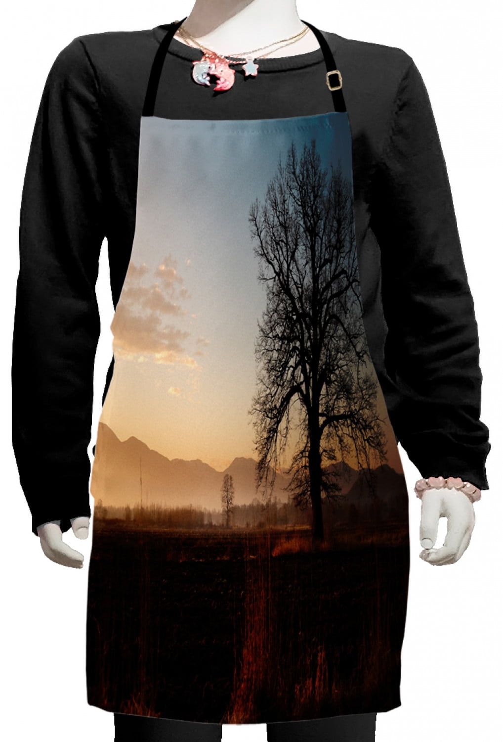 Tree Kids Apron, Oak Tree Distant Hills at Sunrise Rural Landscape ...