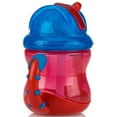 nuby two-handle no-spill flip n' sip straw cup, 8 ounce, red with blue - Walmart.com