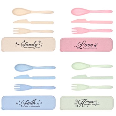 Reusable Utensils Set with Case, Plastic Cutlery Set Forks Spoon Tableware Chopstick, Portable ...