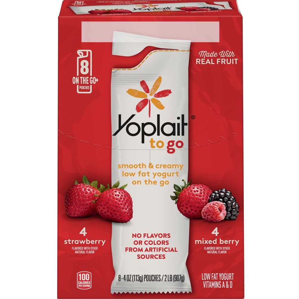 Yoplait To Go Low Fat Yogurt Strawberry and Mixed Berry - Walmart.com ...