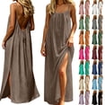 Plus Size Backless Cami Dress for Women 2026 Summer Linen Cutout Slit ...