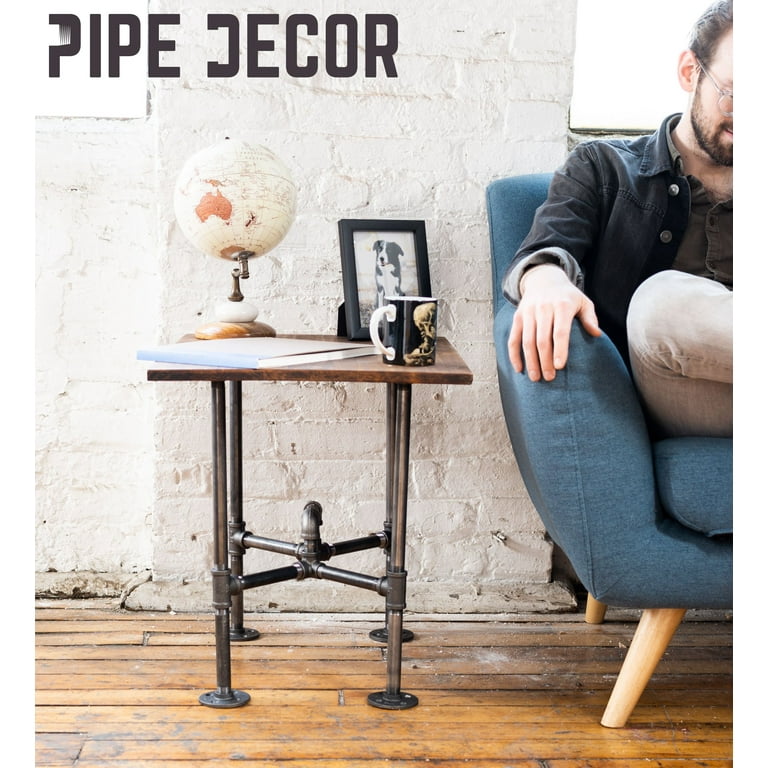 Industrial Underpass End Table Leg Set Dark Grey Black Steel Metal Pipes by Pipe Decor