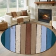 Brown Deep Blue 6ft Round Rug for Living Room Under Coffee Table ...