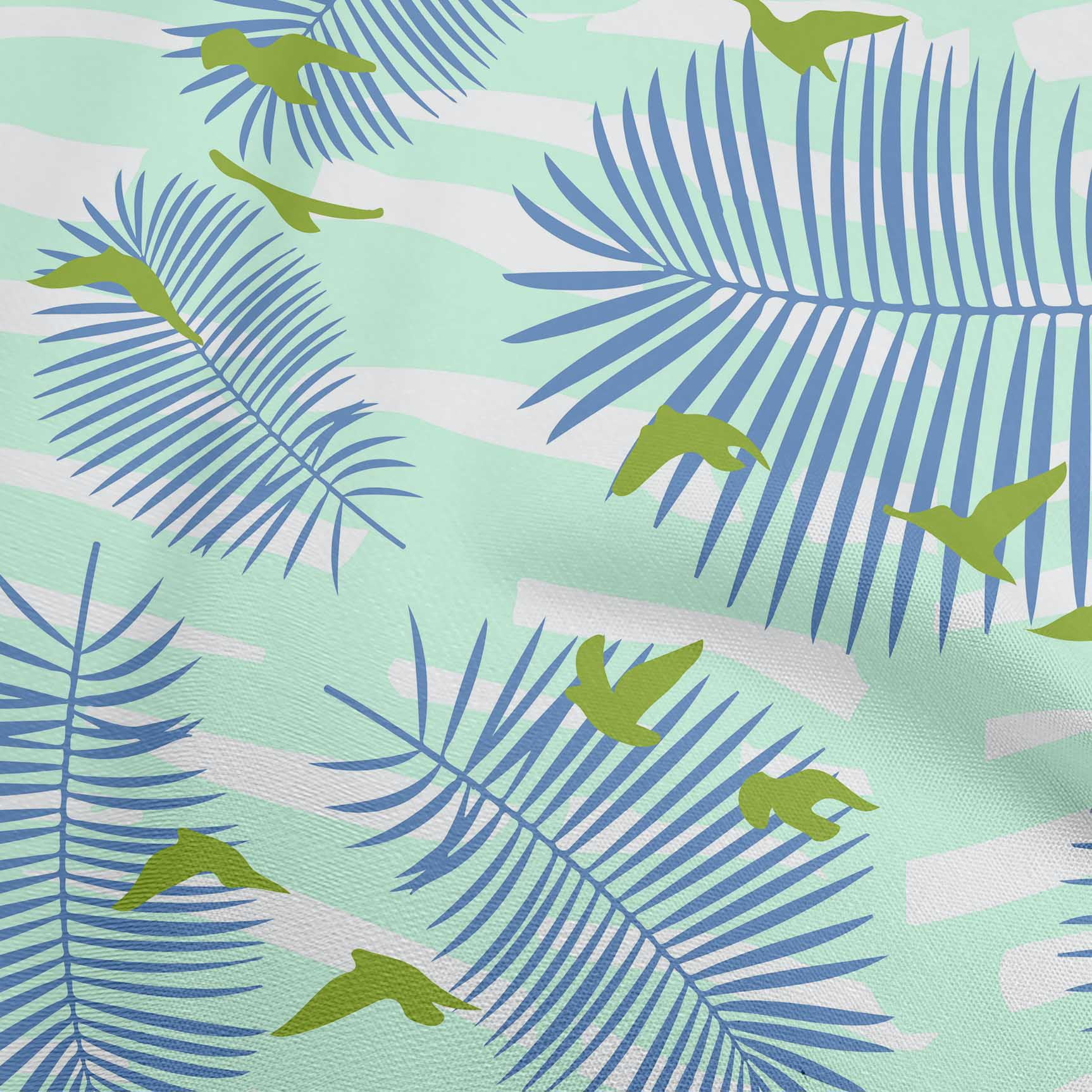 oneOone Cotton Cambric Mint Green Fabric Tropical Plam Tree With Birds ...