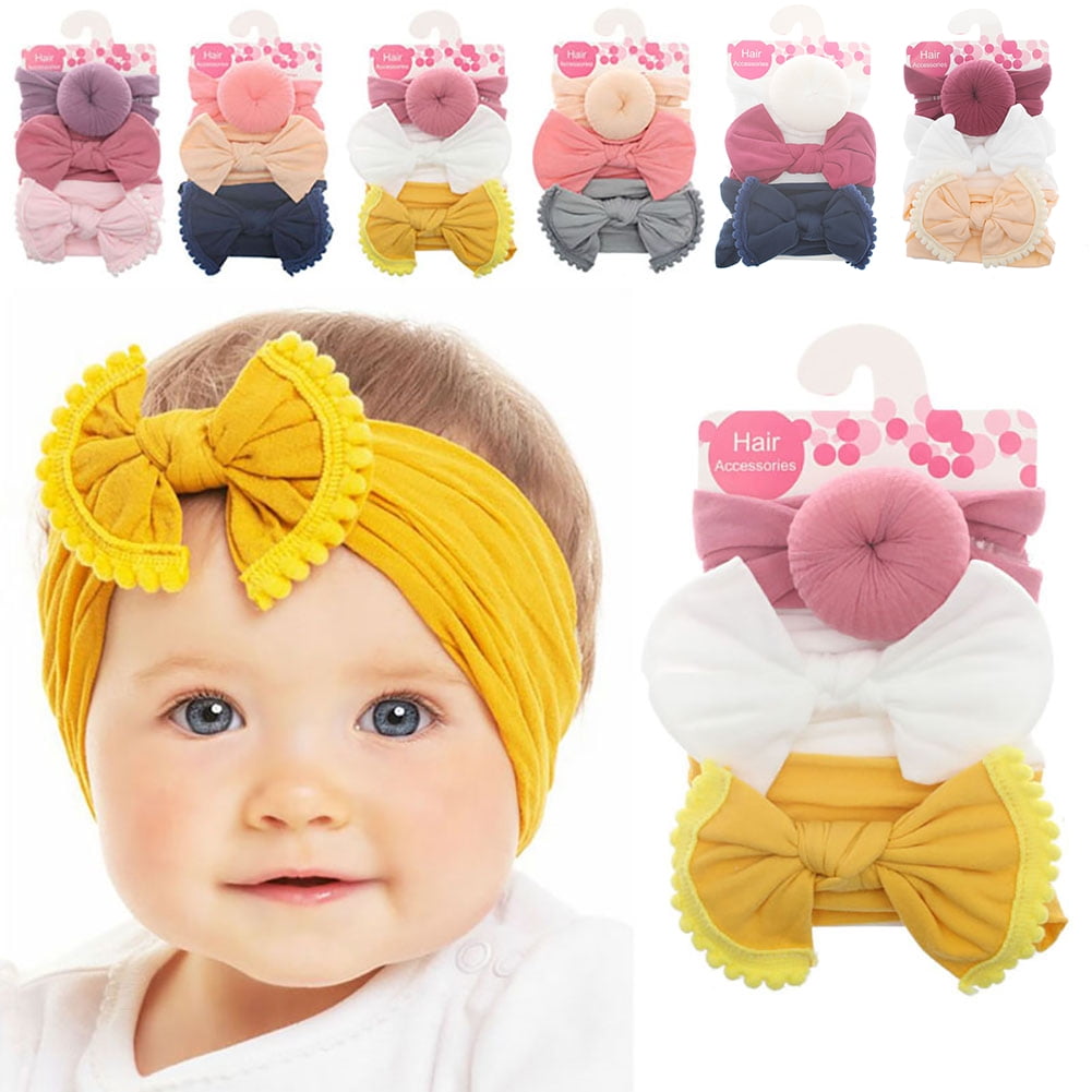 BABY GIRL 3 PACK ELASTICATED & STRETCHY HEADBANDS WITH VARIOUS DESIGNS ...