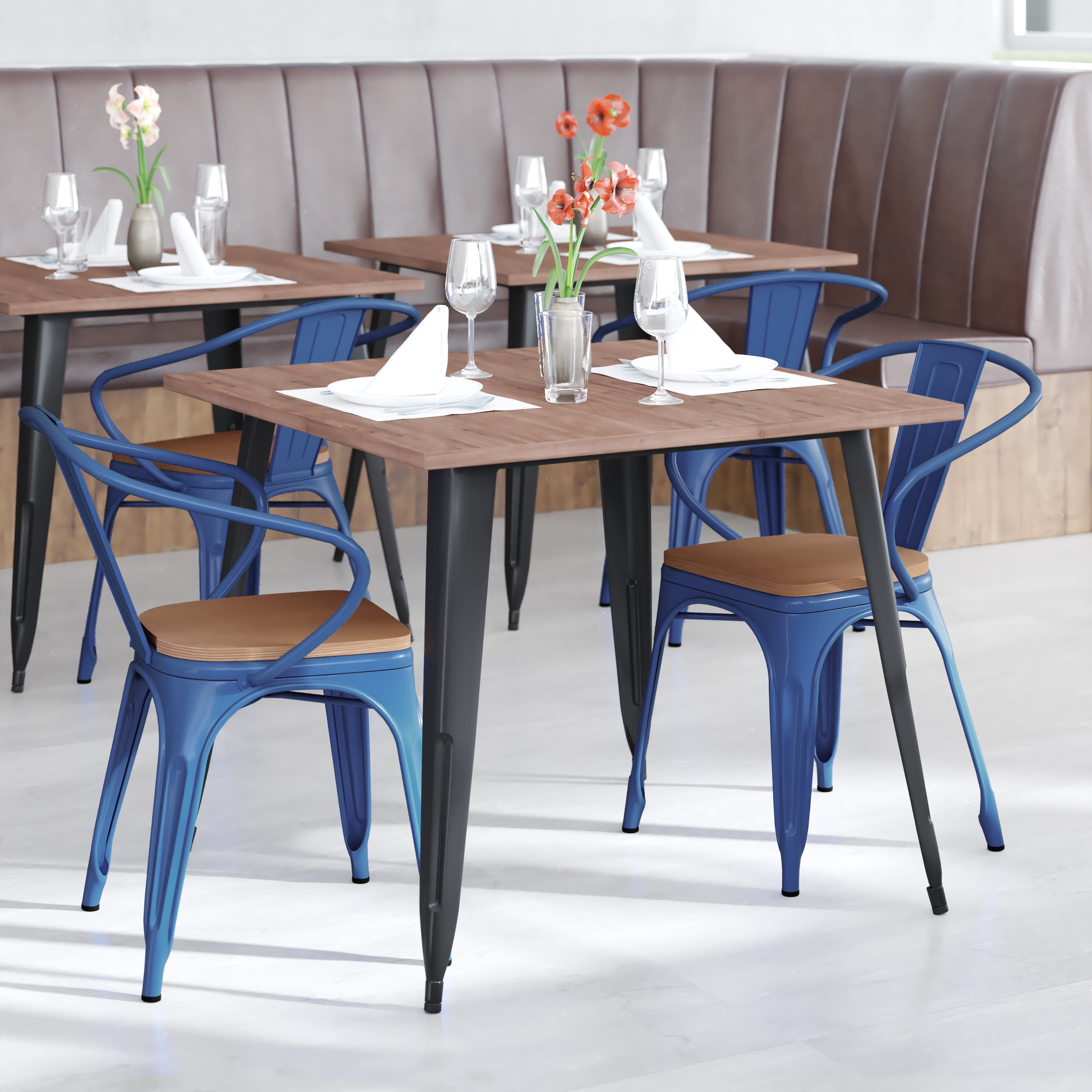 BizChair Commercial Grade Blue Metal Indoor-Outdoor Chair with Arms ...