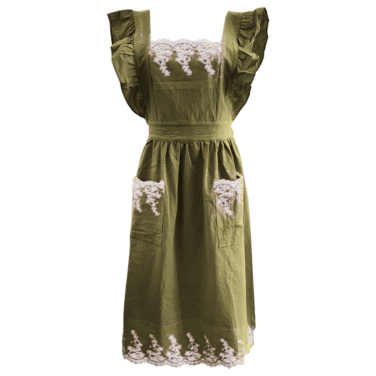 Vintage Cute Maid Ruffle Apron for Women Girls Apron Pinafore with Two ...