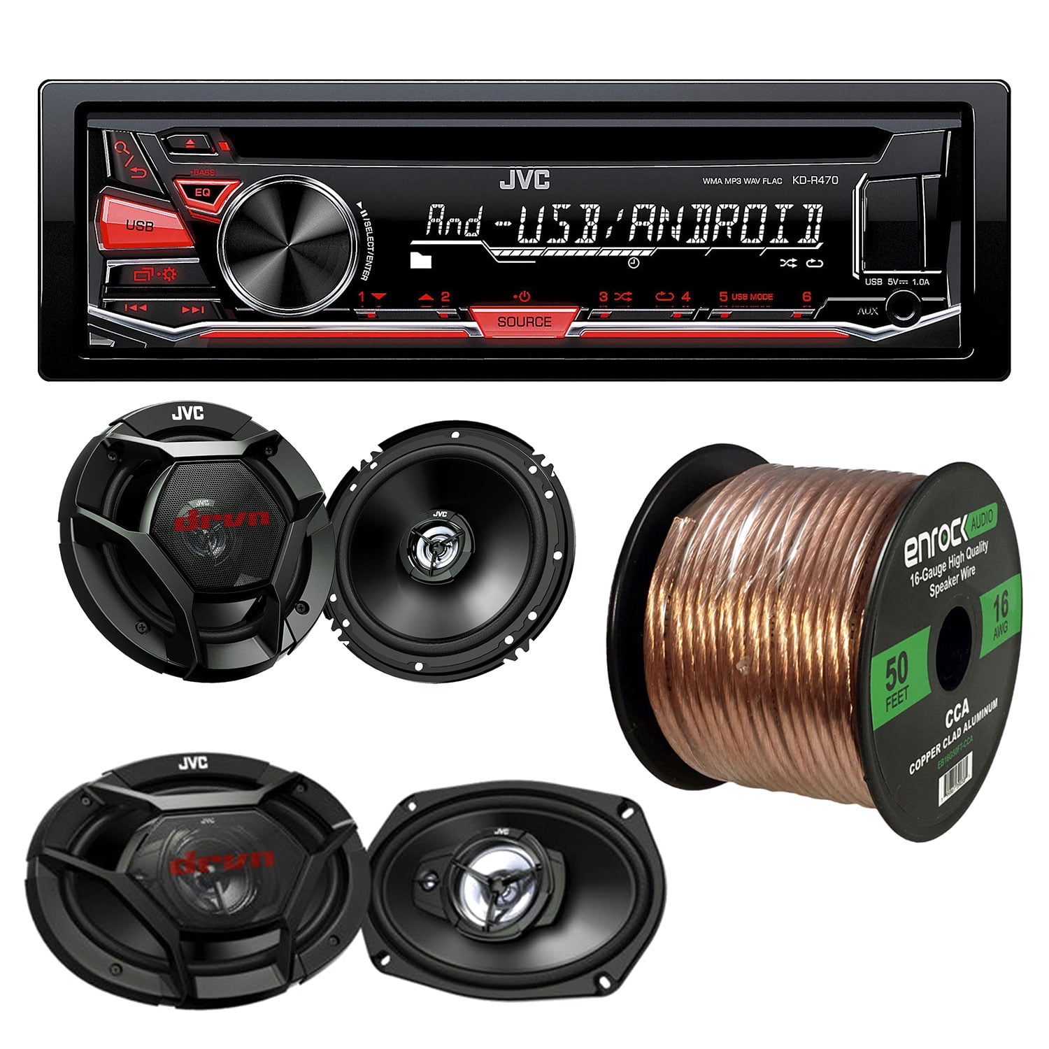 JVC KD-R470 Single DIN Stereo CD/AM/FM/ Car Receiver with JVC CS-DR620 ...