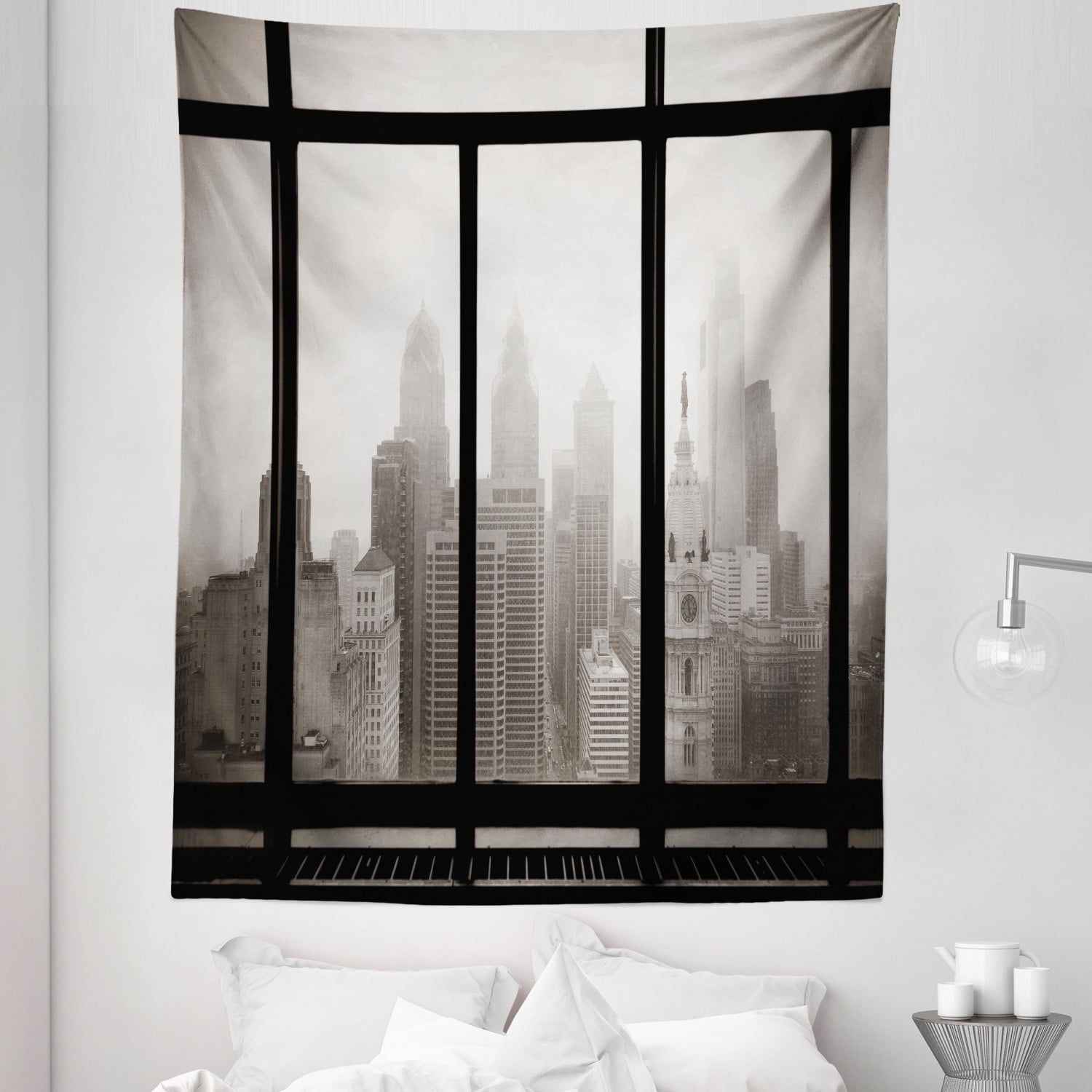 Scenery Tapestry, Philadelphia City Rooftop View Through Window Skyline ...