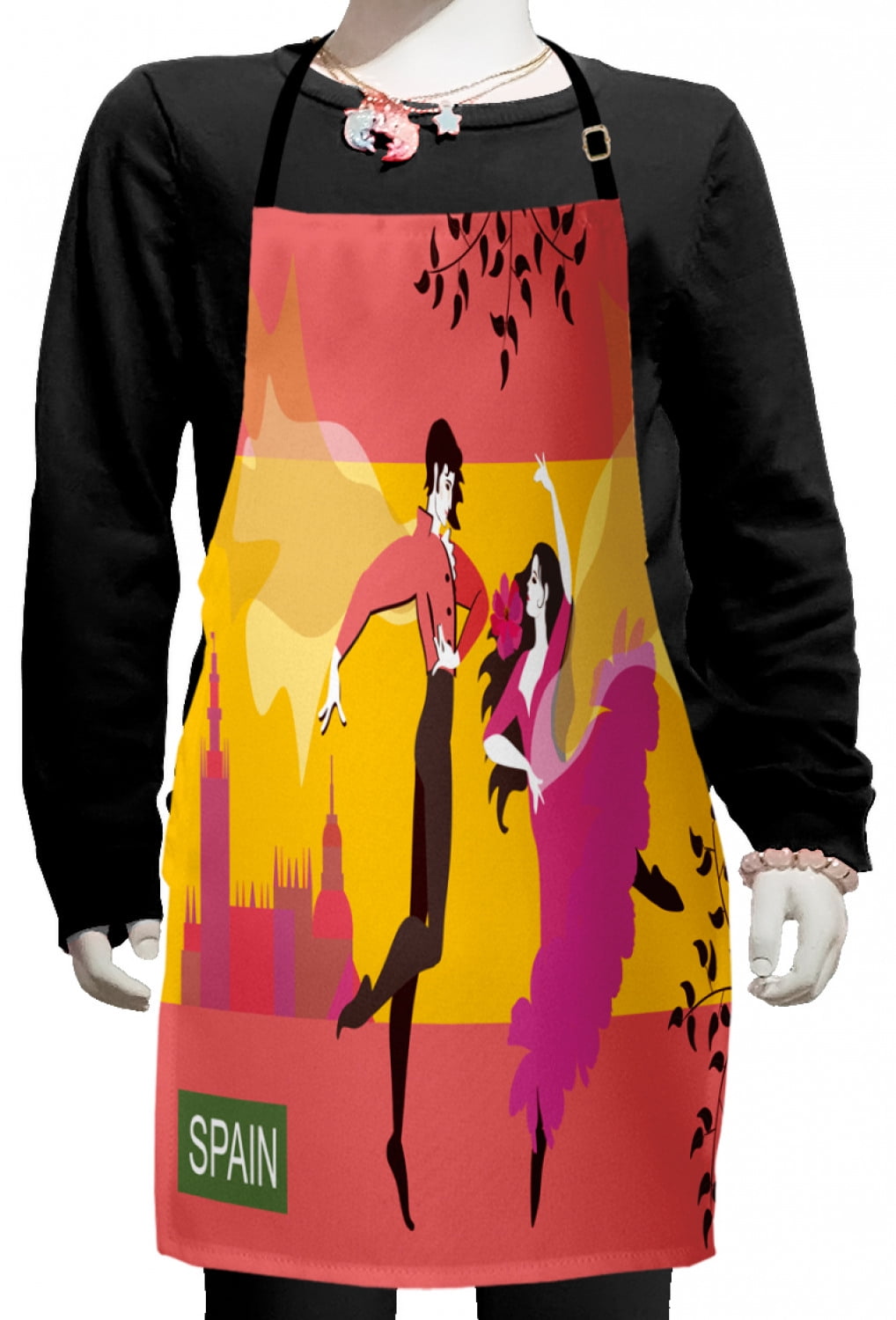 Travel Kids Apron, Young Spanish Dancer Woman and Man with Ornaments ...