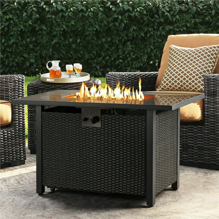 Black wicker fire pit table store