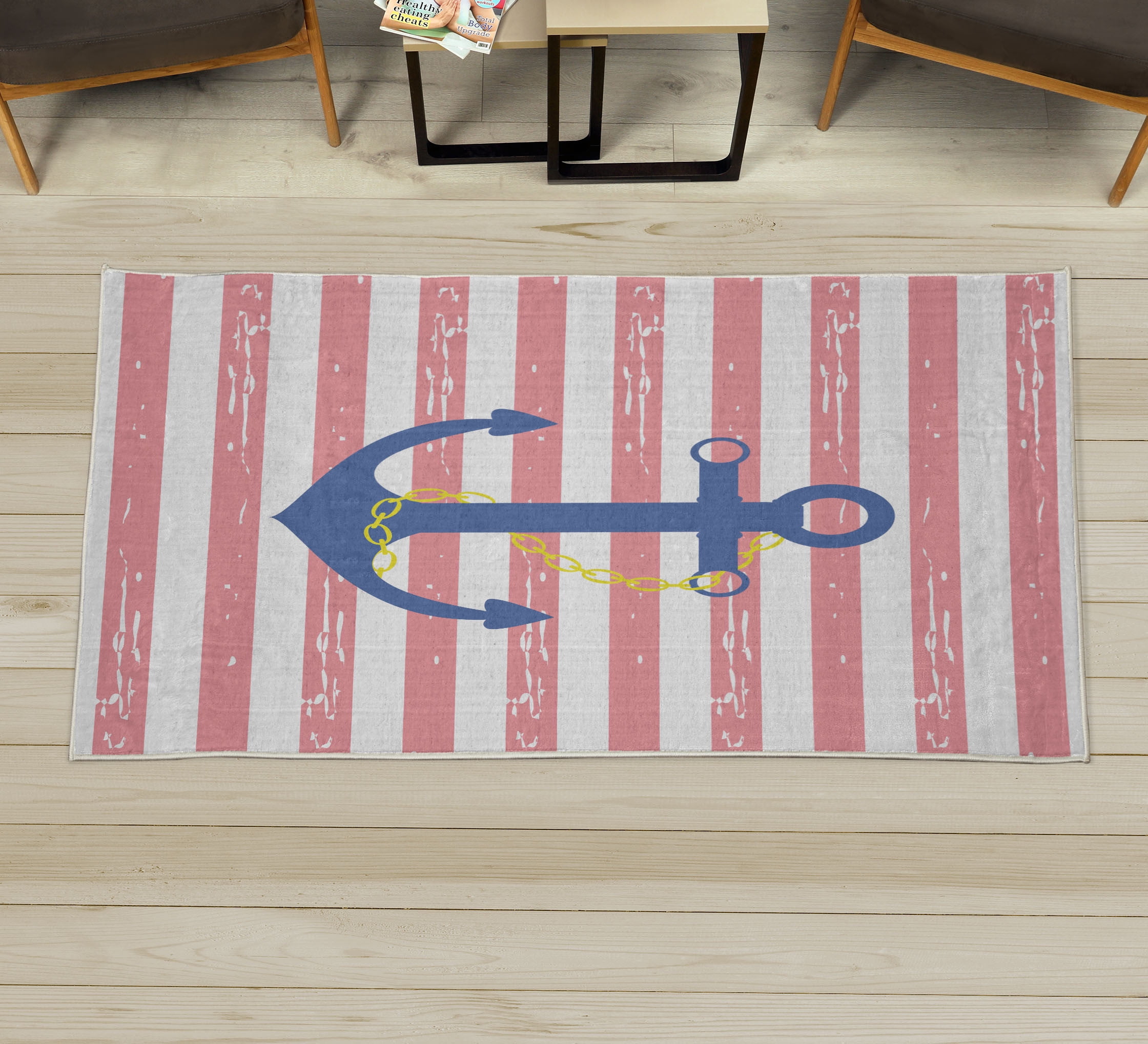 Striped Decorative Rug, Ship Anchor Chain Marine Life Inspired Lines ...