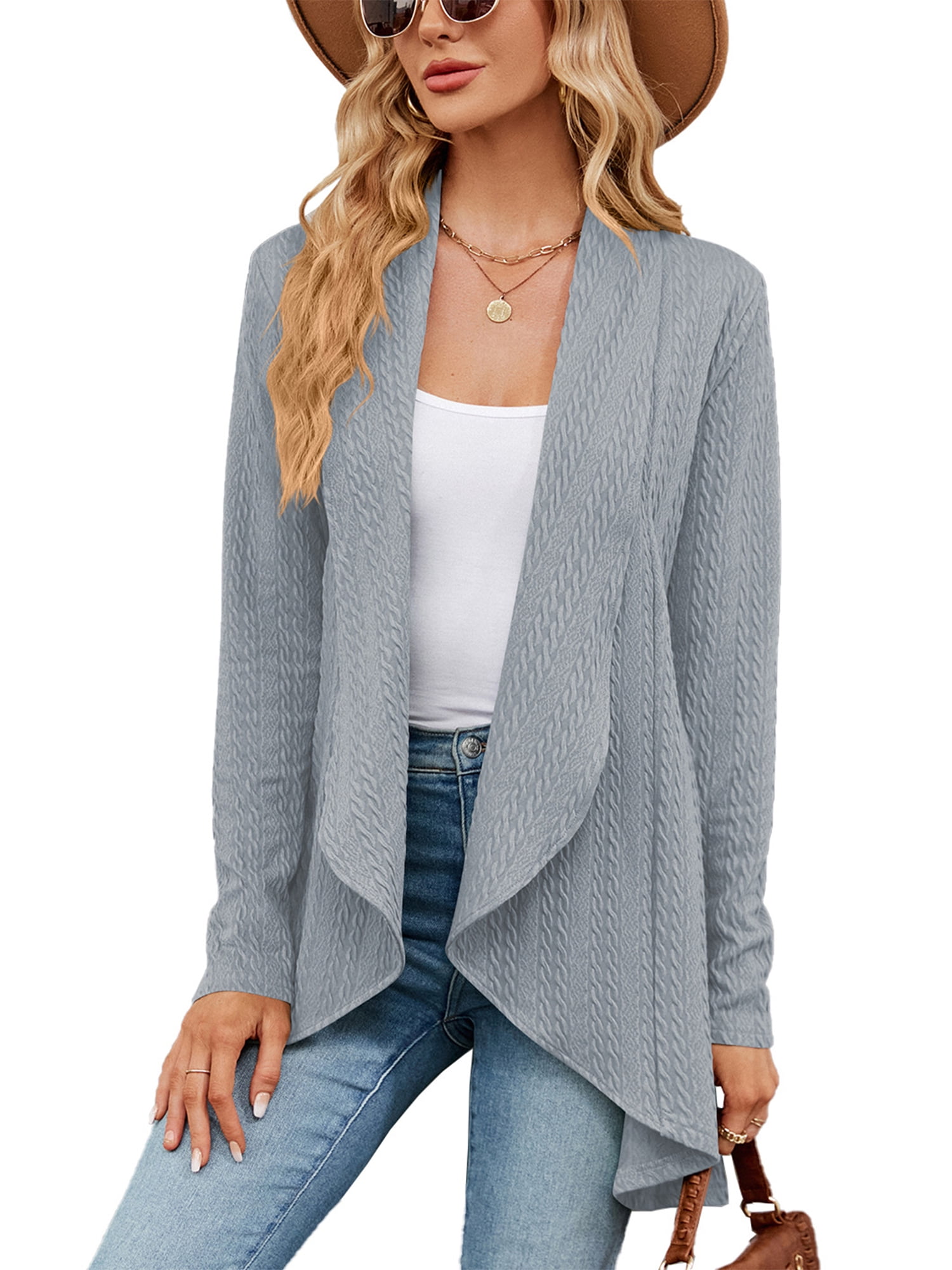 MAWCLOS Ladies Cardigans Solid Color Outwear Long Sleeve Knit Cardigan ...