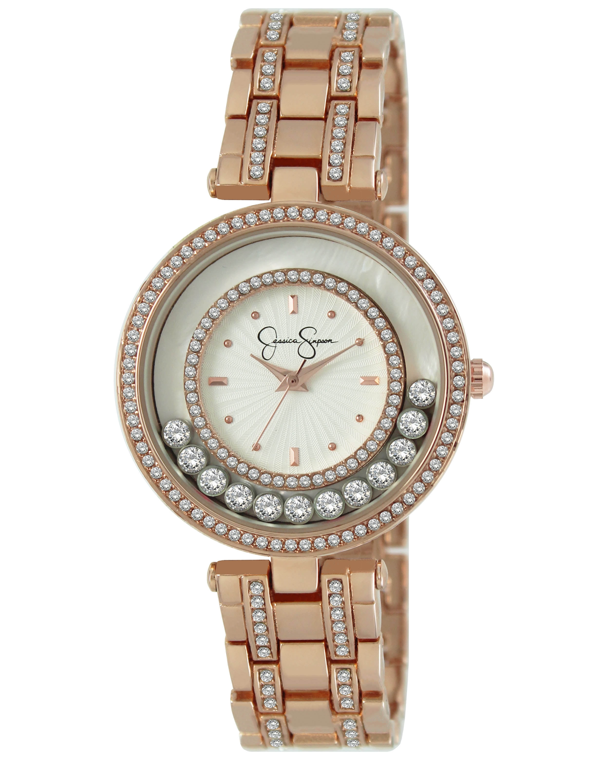 Buy Jessica Simpson Crystal Rose Gold Tone Floating Crystal Bracelet ...