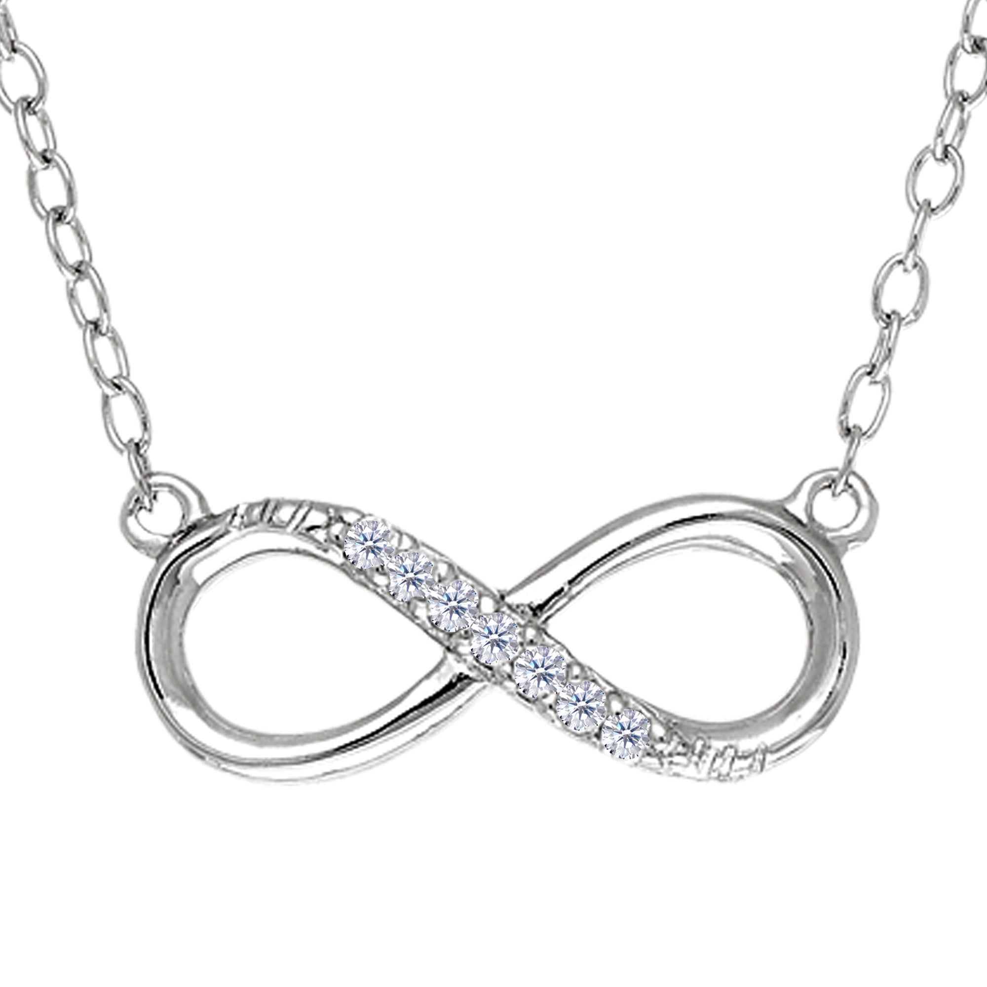 Infinity Sign Link And CZ Necklace In Sterling Silver, 18" - Walmart.com