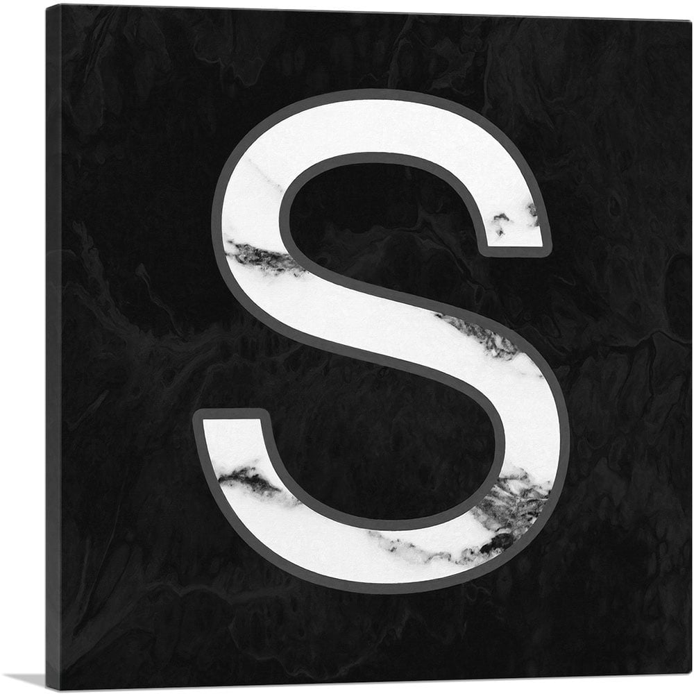 ARTCANVAS Classy Black White Marble Alphabet Letter S Canvas Art Print ...