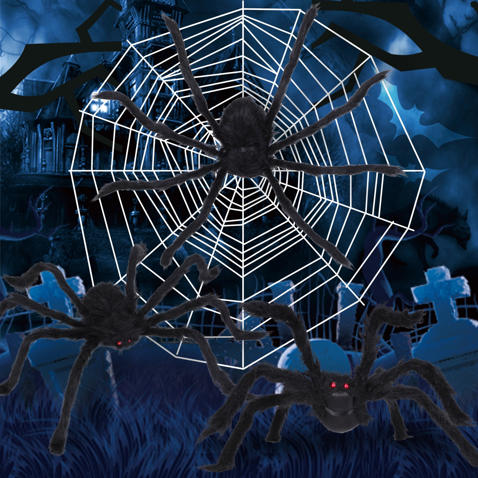 SHCKE Large Fake Scary Hairy Spider 50cm/75cm/90cm Halloween Huge Plush ...