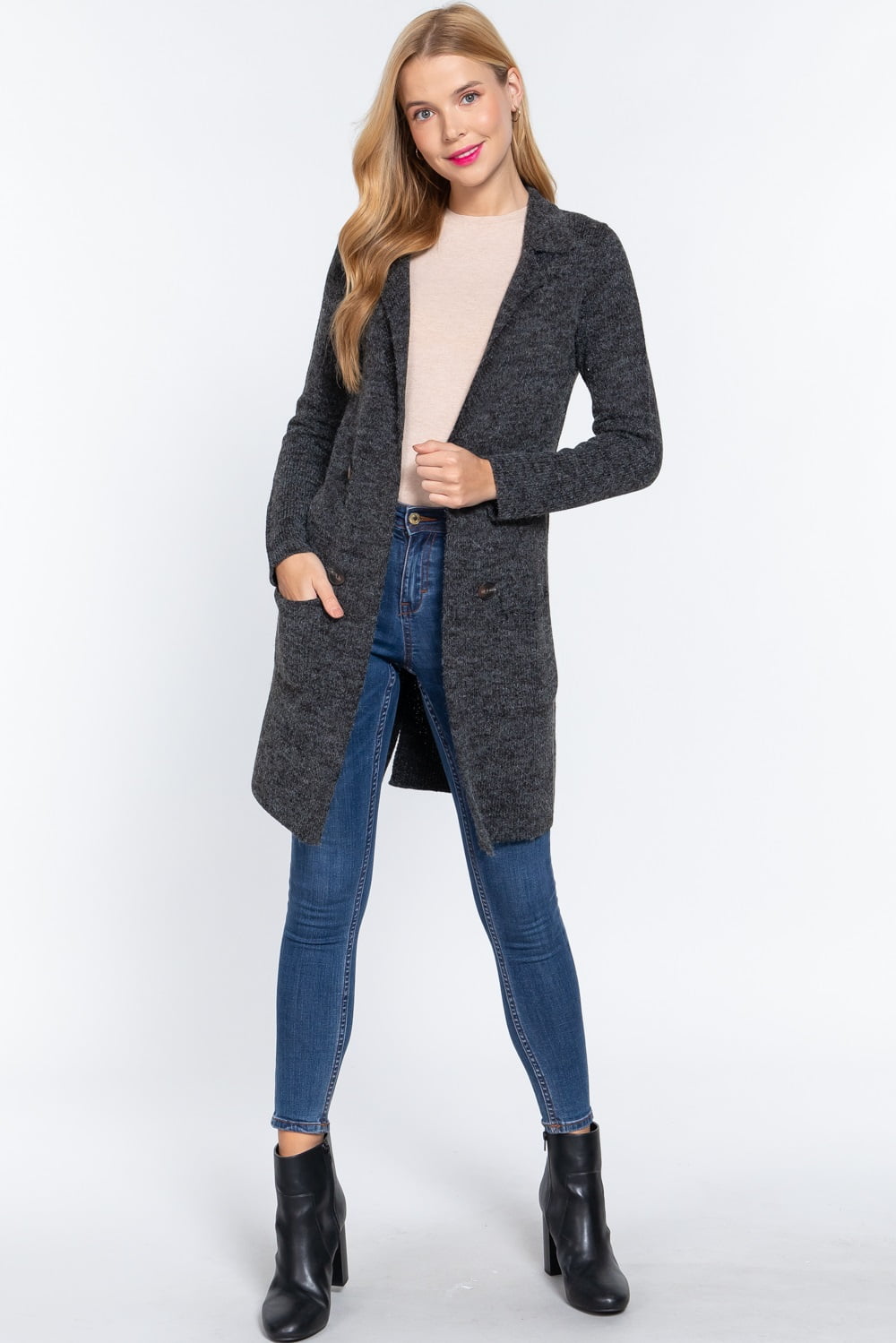 Sueter Gris Largo Con Bolsillos Y Botones Active USA Talla Mediana ...
