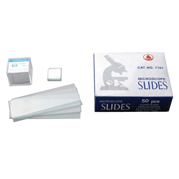 AmScope 50-piece New Pre-Cleaned Blank Microscope Slides and 100-piece Square Coverslips ...