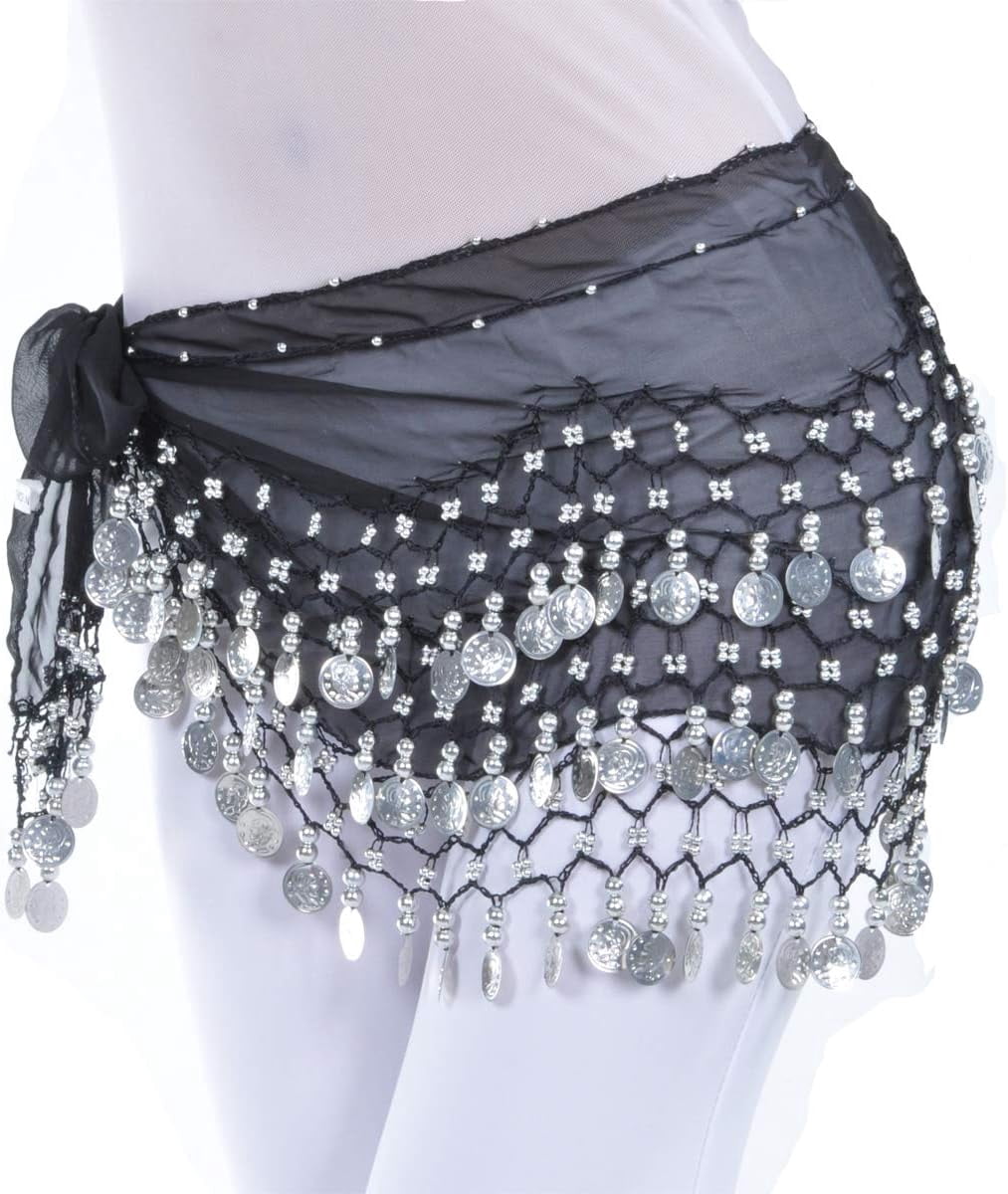 Chiffon Dangling 128 Pcs Gold/Silver Coins Ornaments Belly Dance Hip ...