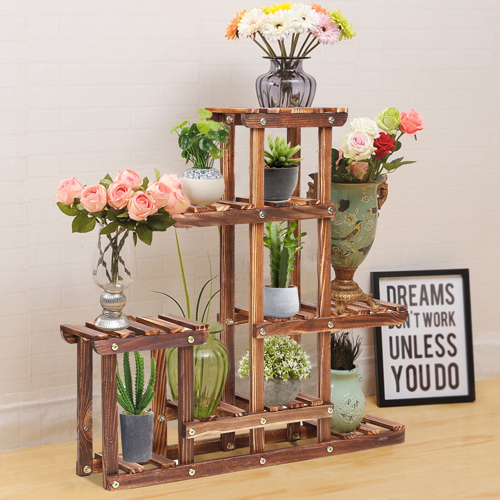 Pine Wood Plant Stand Indoor Outdoor Multiple Flower Pot Holder Shelf ...