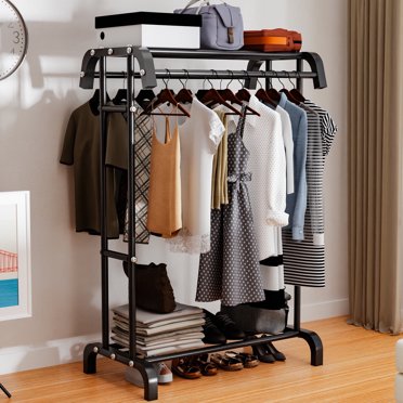 Clothes Rack for Hanging Clothes, Double Rods Clothes Rack with Wheels ...